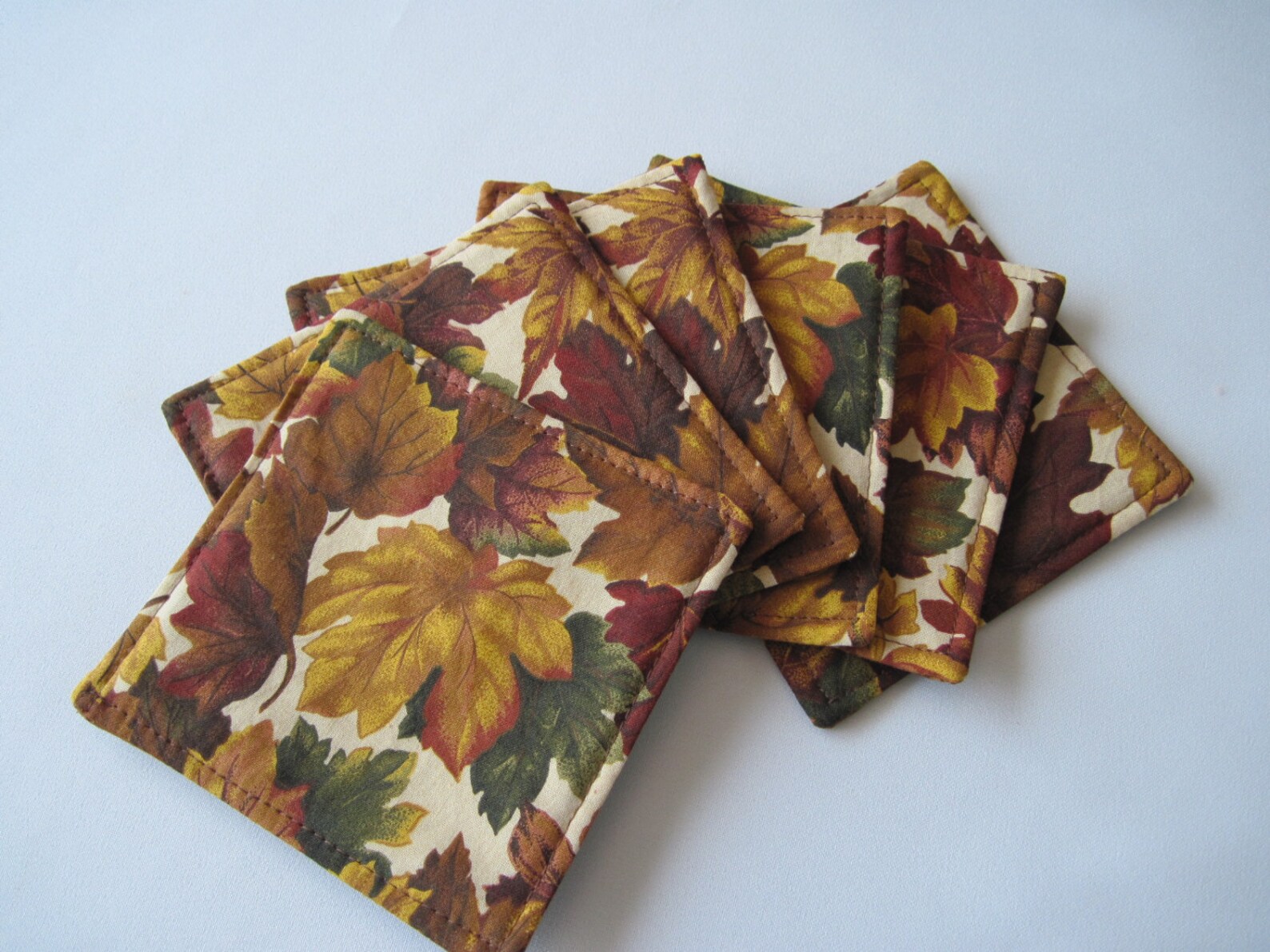Thanksgiving Fall Coasters Mug Rugs Reversible Rustic Fall Leaves Brown ...