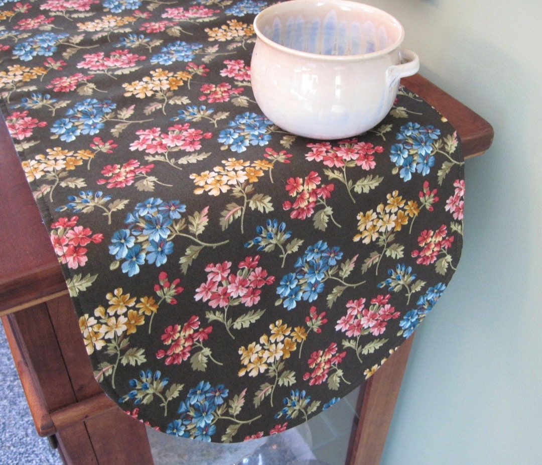 SALE 36 Fall Floral Table Runner Reversible Blue Table Runner Autumn ...
