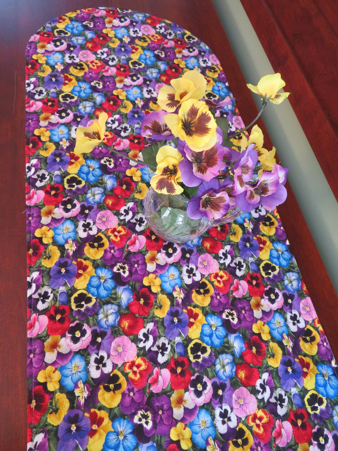 36" Spring Pansy Table Runner Reversible Purple Table Runner Red Pink ...