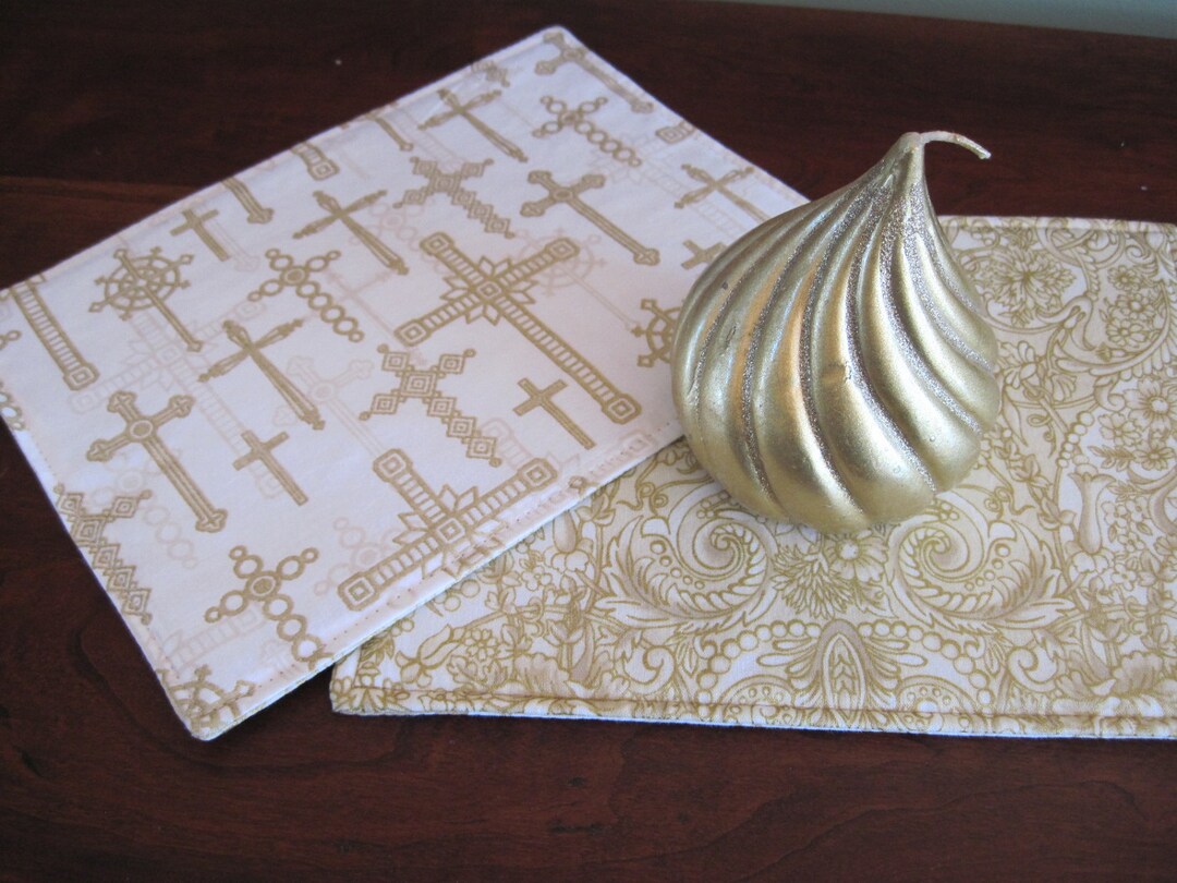 SALE Baptism Candle Mats Set of 2 Reversible Christian Cross Candle ...