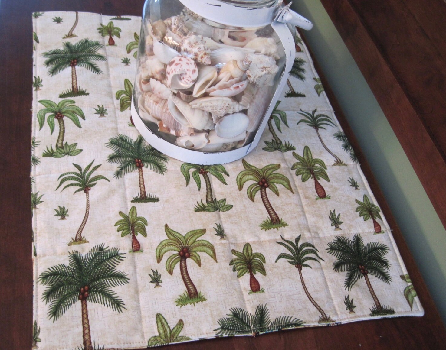 Palm Tree Quilted Centerpiece Reversible Tropical Green Table | Etsy