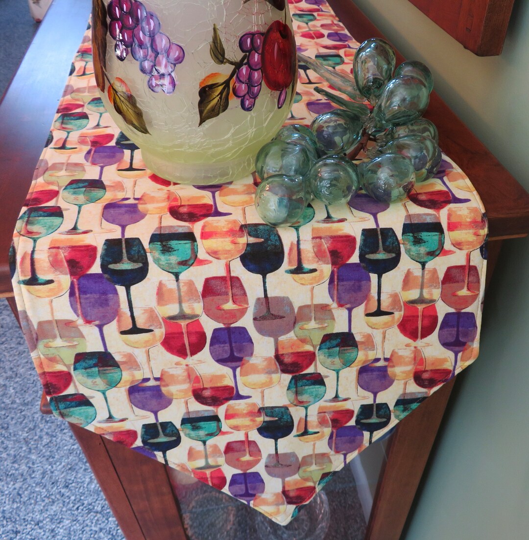 72 Wine and Grape Table Runner Wine Lovers Runner Reversible Wine Glass ...