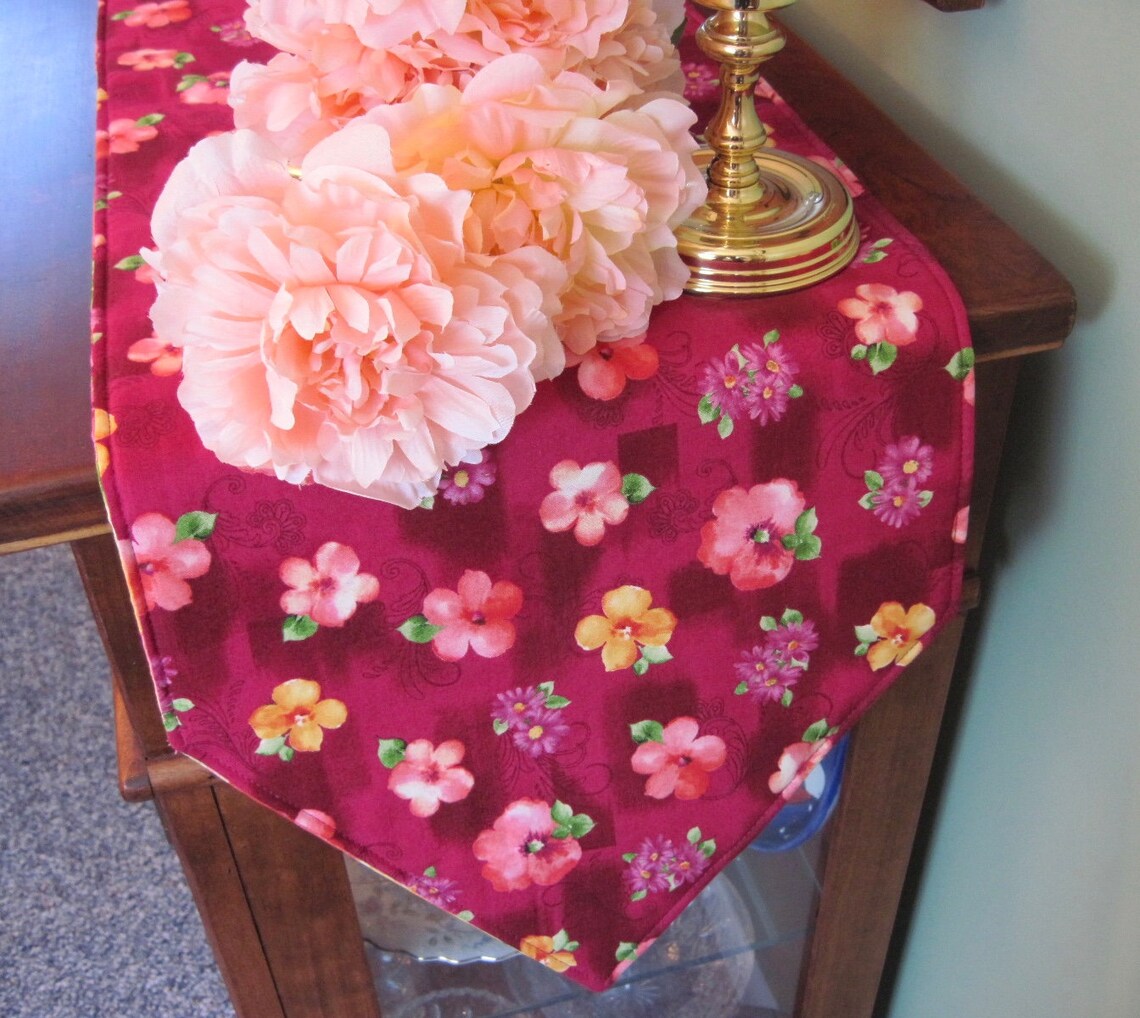 54 Pink Floral Table Runner Reversible Pink Table Runner - Etsy