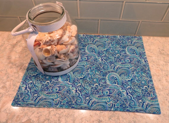 Aqua Ogee Paisley Snack Mat Reversible Turquoise Centerpiece - Etsy