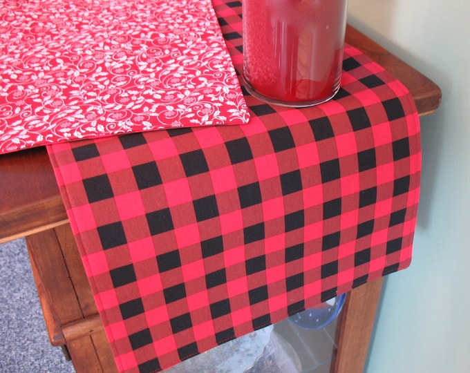 54 Red Black Check Table Runner Reversible Small Red - Etsy