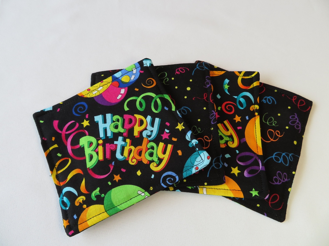 Birthday Party Coasters Set of 4 or 6 Reversible Happy - Etsy