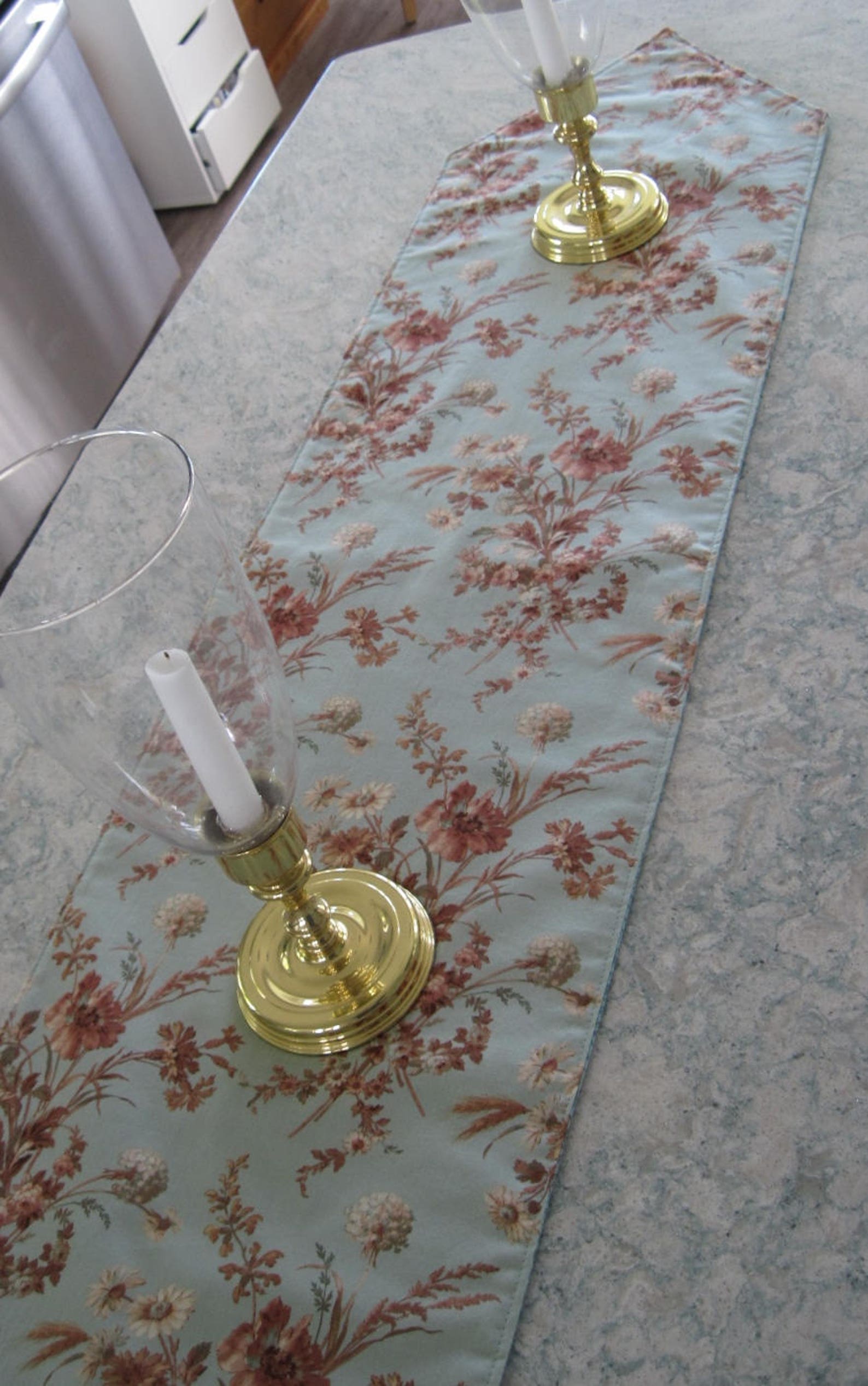 54 72 Aqua Floral Spring Table Runner Reversible - Etsy