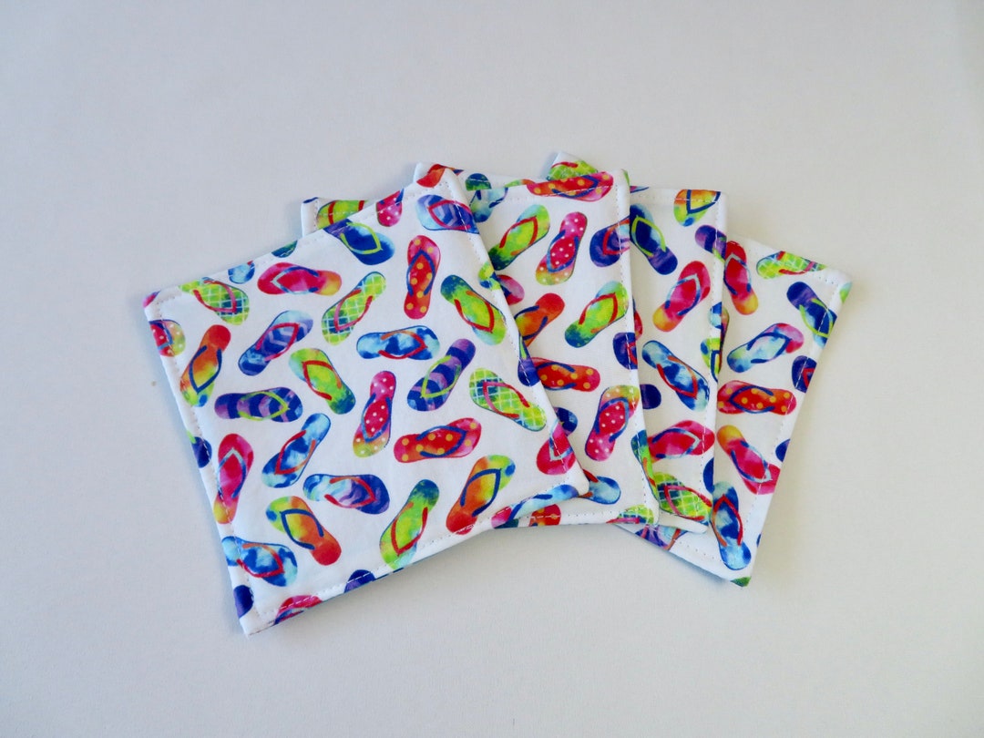 Flip Flop Coasters Reversible Set of 4 or 6 Seashell Mug Rugs Flip Flop ...