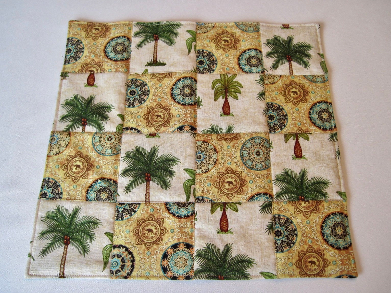 Palm Tree Quilted Centerpiece Reversible Tropical Green Table | Etsy