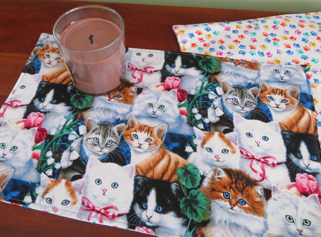 SALE Cat Mat Reversible Kitten Centerpiece Kitty Cat Table Decor Small ...