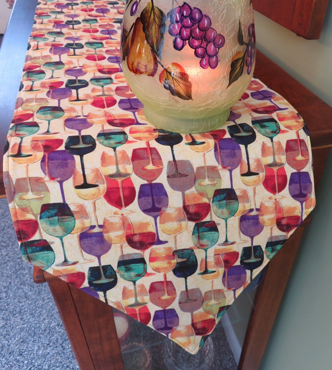 90 Wine Lovers Table Runner Wine Glass Runner Reversible Wine and ...