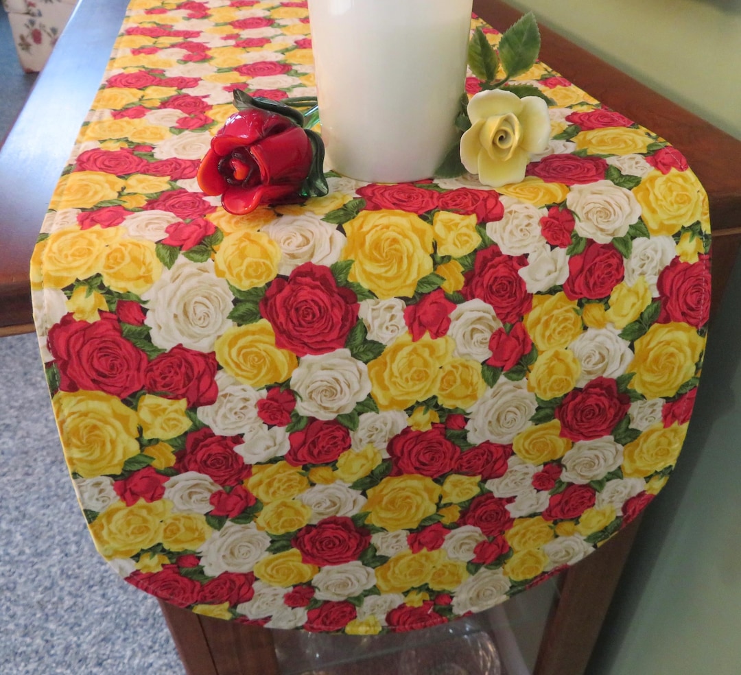 36" Yellow and Red Rose Table Runner Reversible Red Roses Table Runner ...