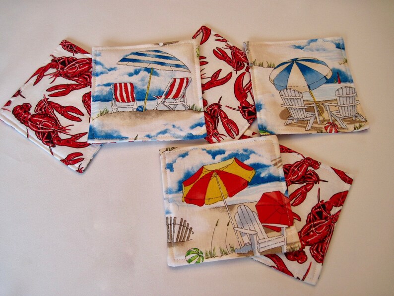 Summer Beach Coasters set 4 Reversible Seaside Coaster | Etsy