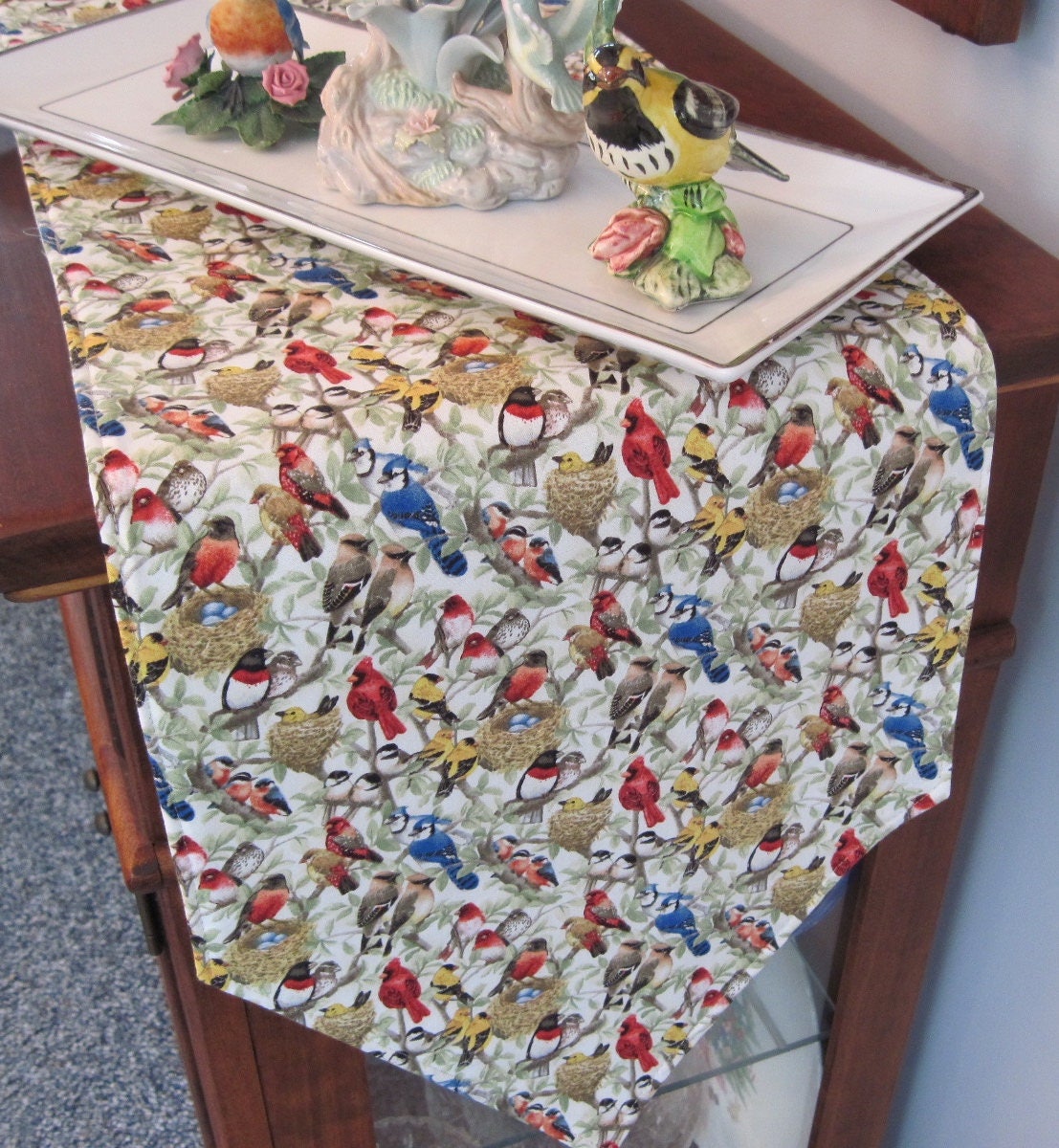 54 72 Beautiful Birds Table Runner Reversible Blue | Etsy