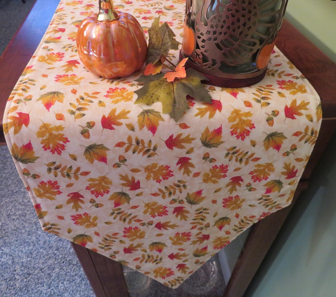 54" 72" Beige Fall Leaves Table Runner Reversible Rustic Fall Table ...