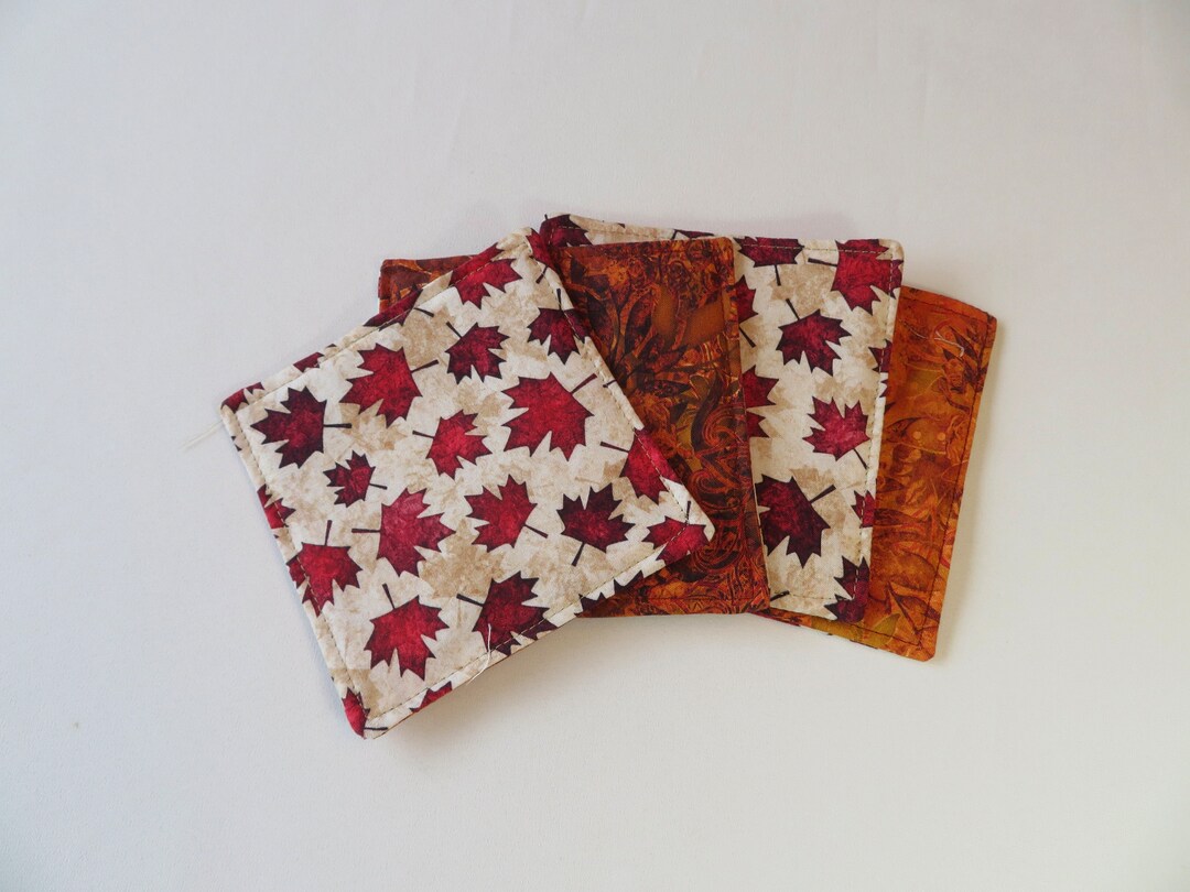Burgundy Fall Maple Leaf Coasters Set 4 or 6 Reversible Autumn Dark Red ...