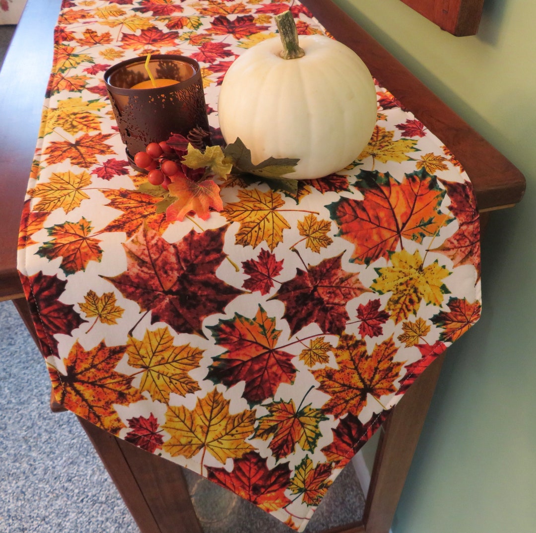 72 Autumn Fall Leaves Table Runner Reversible Large Leaves Burgundy ...