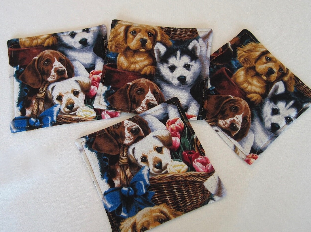 SALE Dog Coaster Set Reversible 4 or 6 Puppy Coasters Doggy Mug Rugs ...
