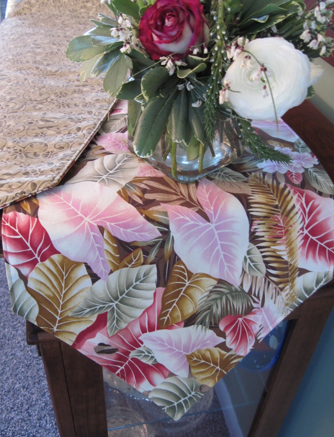 SALE 54 Tropical Table Runner Reversible Kauai Runner Pink Sage Green ...
