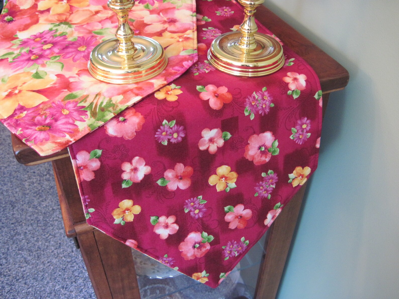 54 Pink Floral Table Runner Reversible Pink Table Runner - Etsy