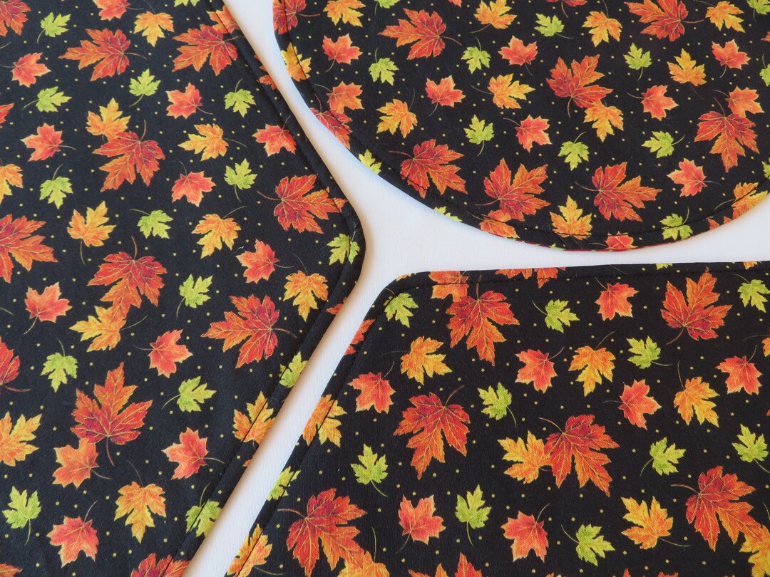 Black Fall Wedge Placemats Reversible Set 4 or 6 Fall Leaves Wedge ...