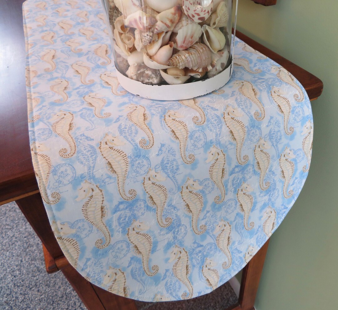 SALE 36 Seahorse Seashell Table Runner Reversible Summer Beige Beach ...