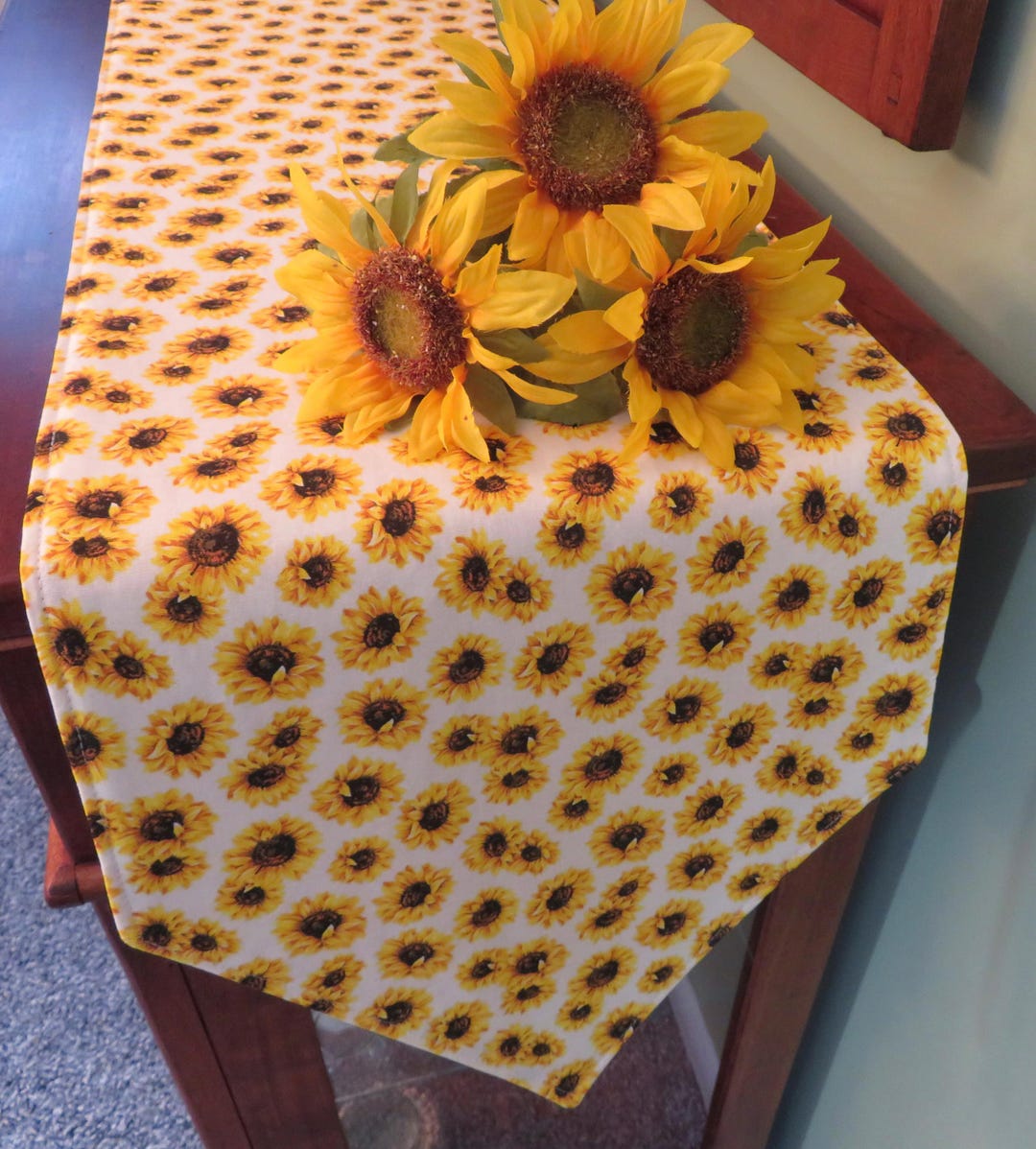 54" 72" Yellow Sunflower Table Runner Reversible Autumn Table Runner ...