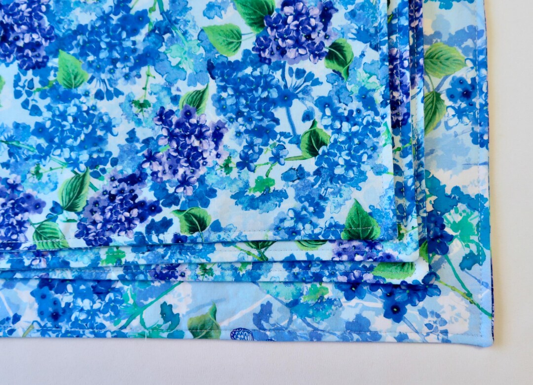 Blue Purple Hydrangea Placemat Set 4 or 6 Reversible Hydrangea Blossoms ...