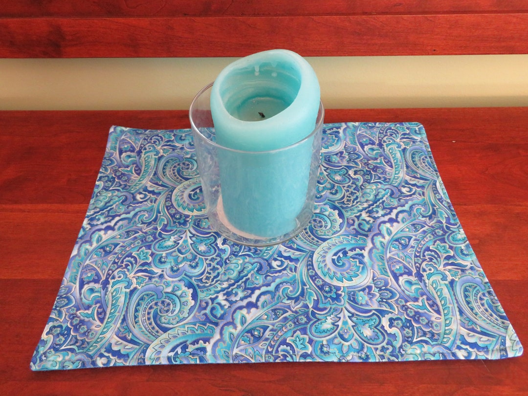 SALE Aqua Ogee Paisley Snack Mat Reversible Turquoise Centerpiece ...