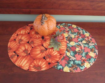 Rustic Pumpkin Circular Placemats Set 2 4 or 6 Reversible Fall Round ...