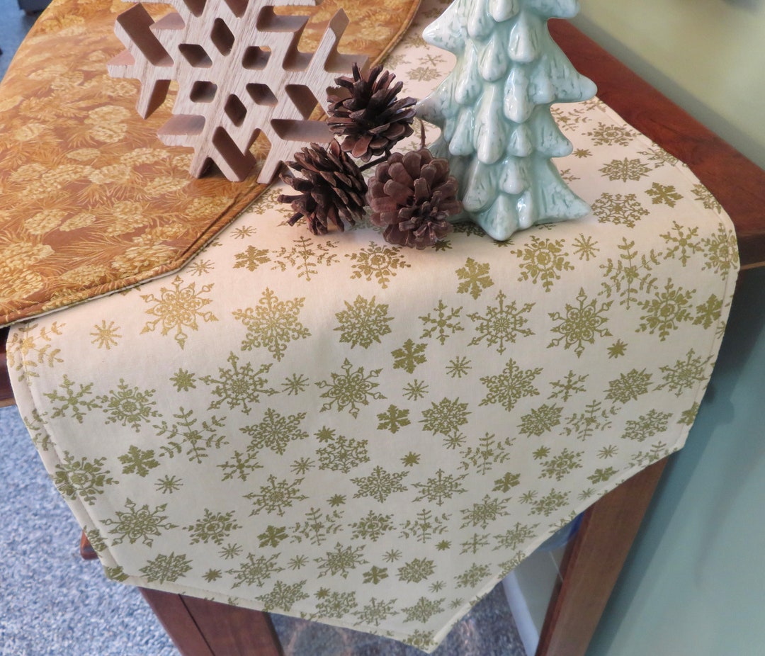 54" Gold Snowflake Table Runner Reversible Gold Holiday Table Runner ...
