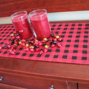 54" Red Black Check Table Runner Reversible Small Red Buffalo Plaid ...