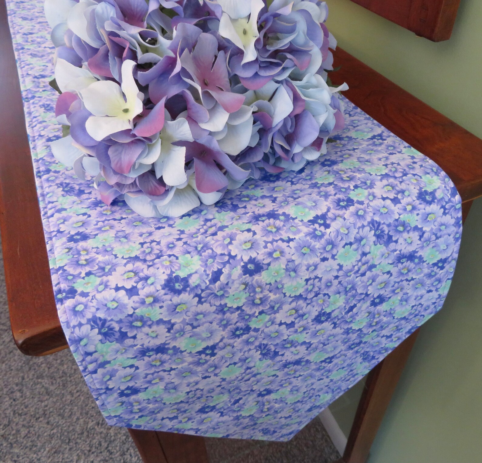 72 Blue Purple Hydrangea Table Runner Reversible | Etsy