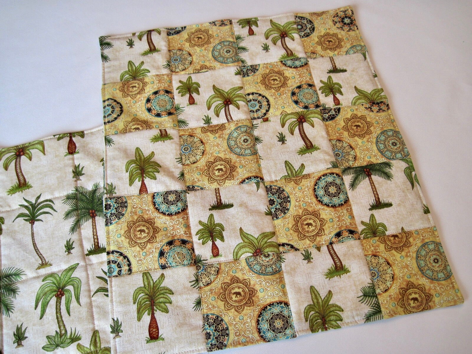Palm Tree Quilted Centerpiece Reversible Tropical Green Table | Etsy