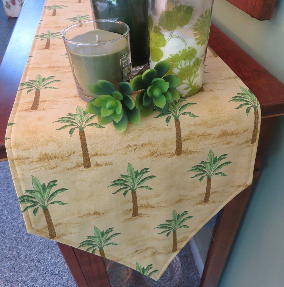 54 Palm Tree Table Runner Reversible Tropical Green Fern Table Runner ...