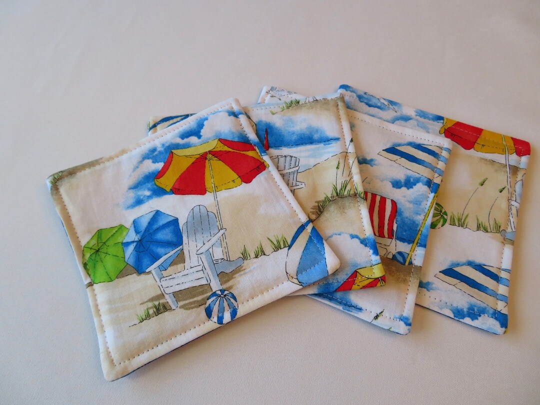 Summer Beach Coasters Set 4 Reversible Seaside Coaster - Etsy