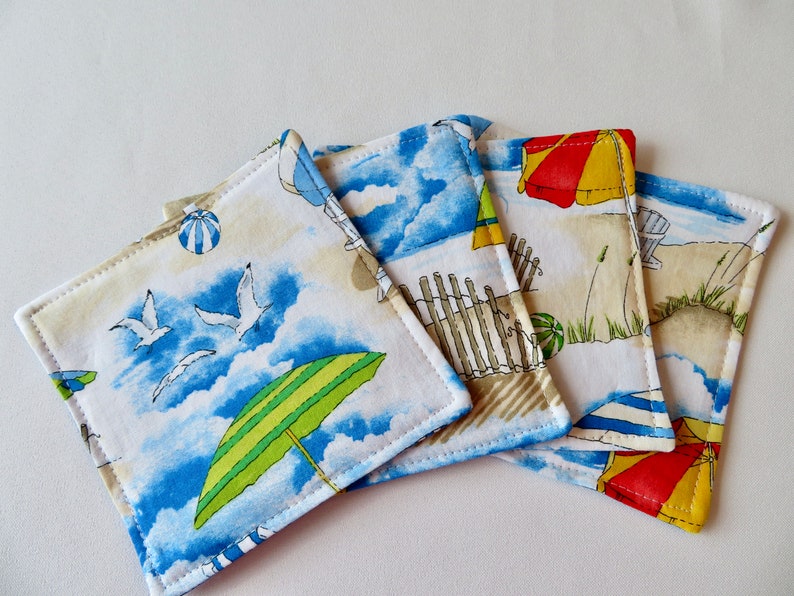 Summer Beach Coasters Set 4 Reversible Seaside Coaster - Etsy