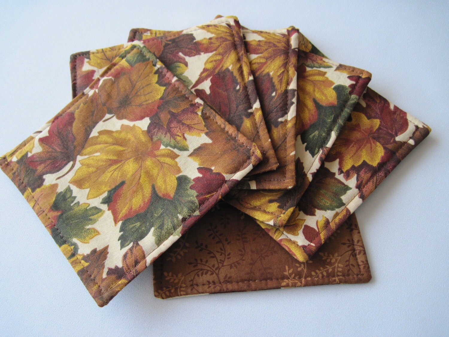 Thanksgiving Fall Coasters Mug Rugs Reversible Rustic Fall Leaves Brown ...
