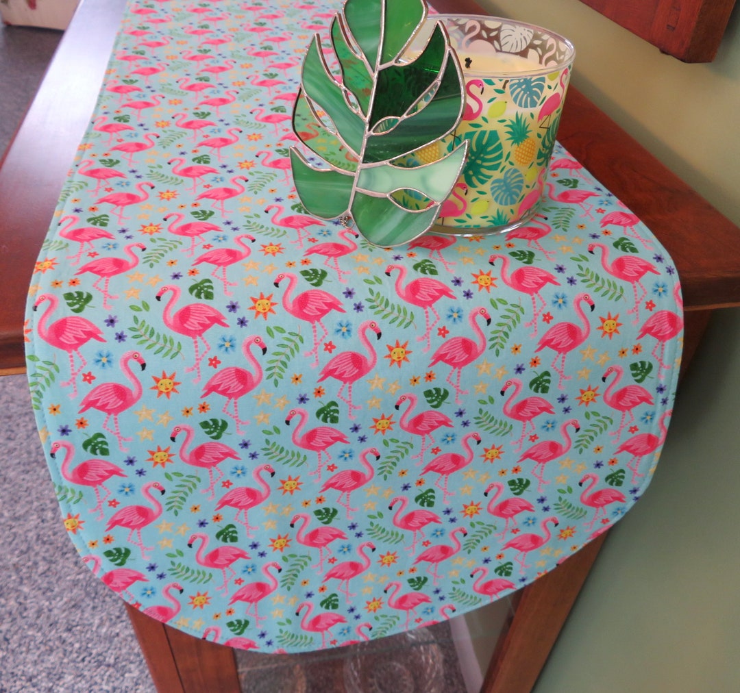 36 Pink Flamingo Table Runner Reversible Summer Beach House Table ...