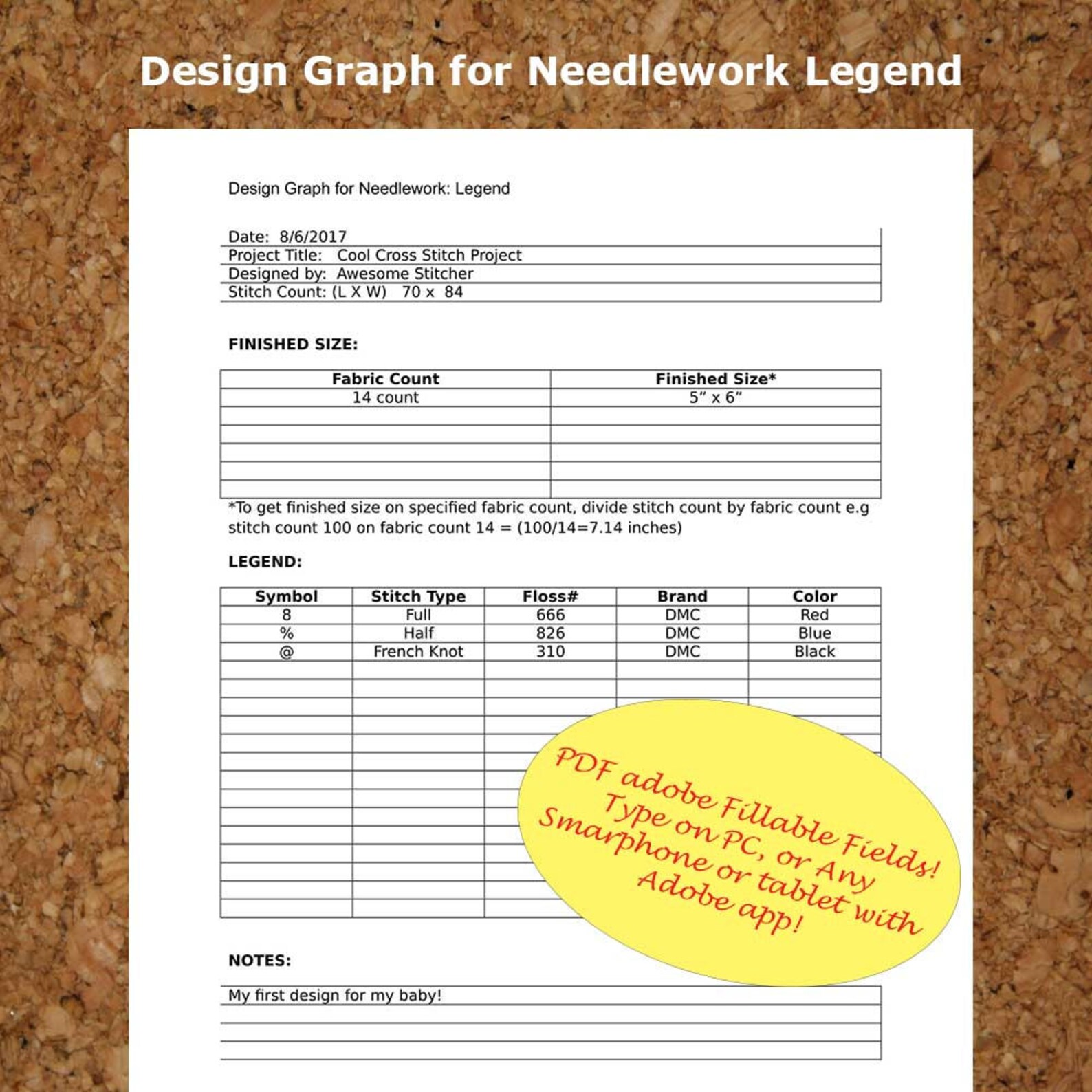Cross Stitch Graph Paper Needlework Grid Template PDF Instant Download ...