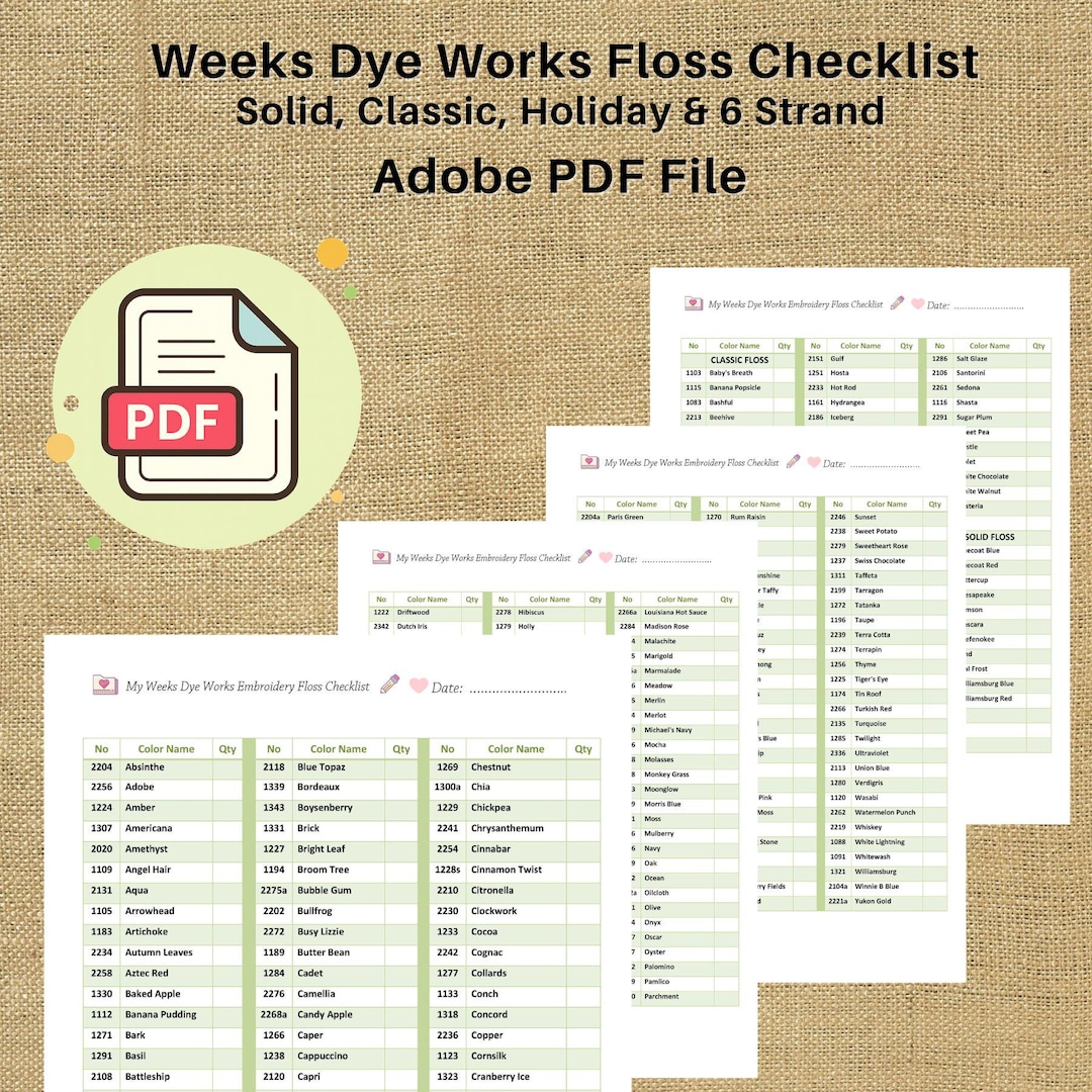 Weeks Dye Works Floss Checklist 2026 | Printable Embroidery Thread ...