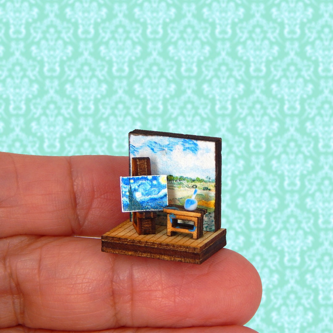 1/144 Scale Dollhouse Miniature Micro Diorama Scene Artist Van Gogh ...