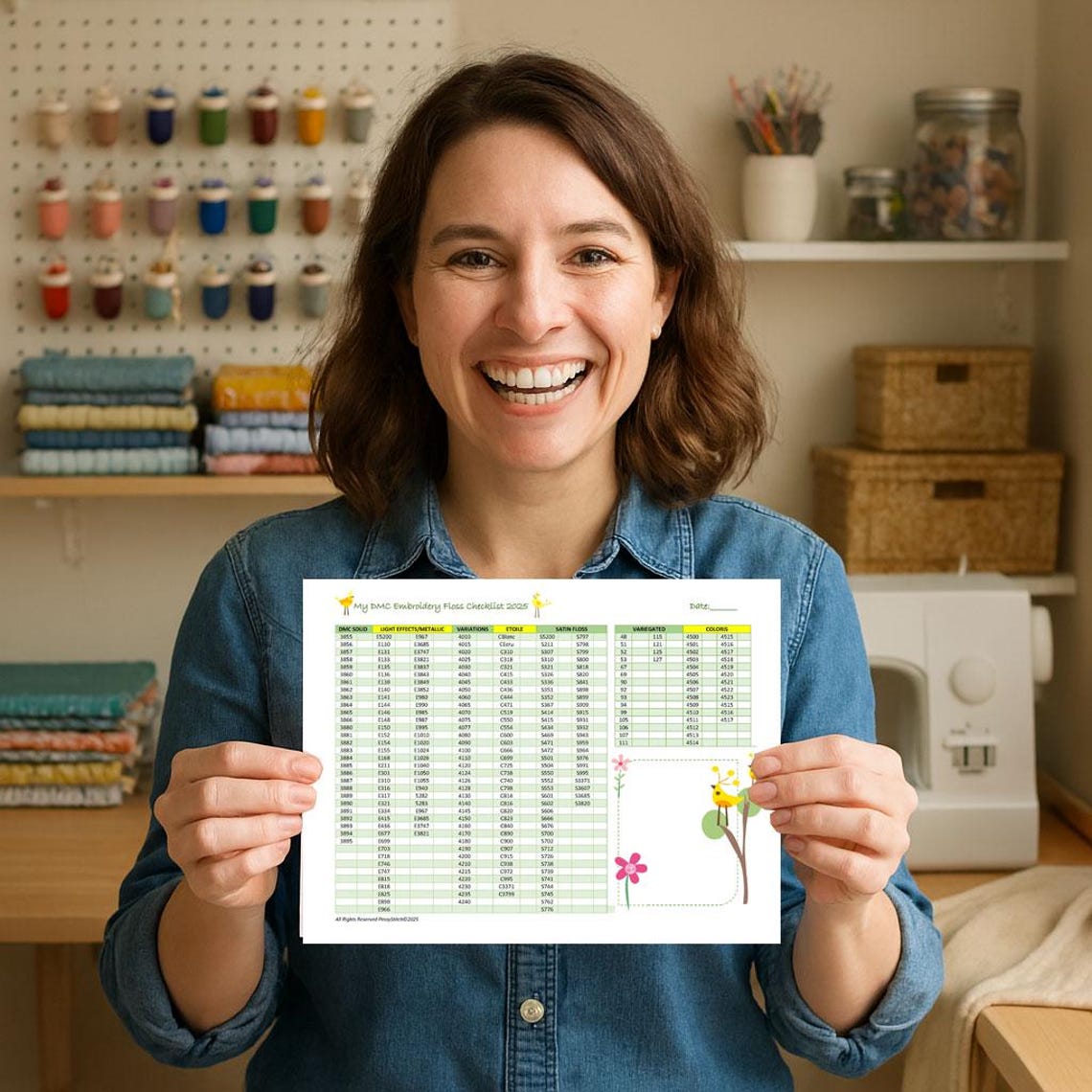 DMC Floss Checklist PDF 2025 | Embroidery Thread Inventory Form | Solid ...