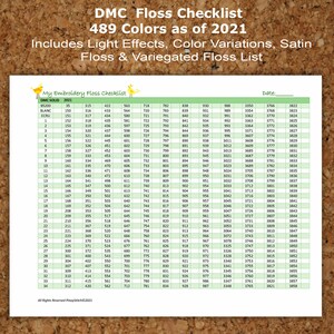DMC Floss Checklist Form PDF Instant Download 2021 Solid Colors 489 ...