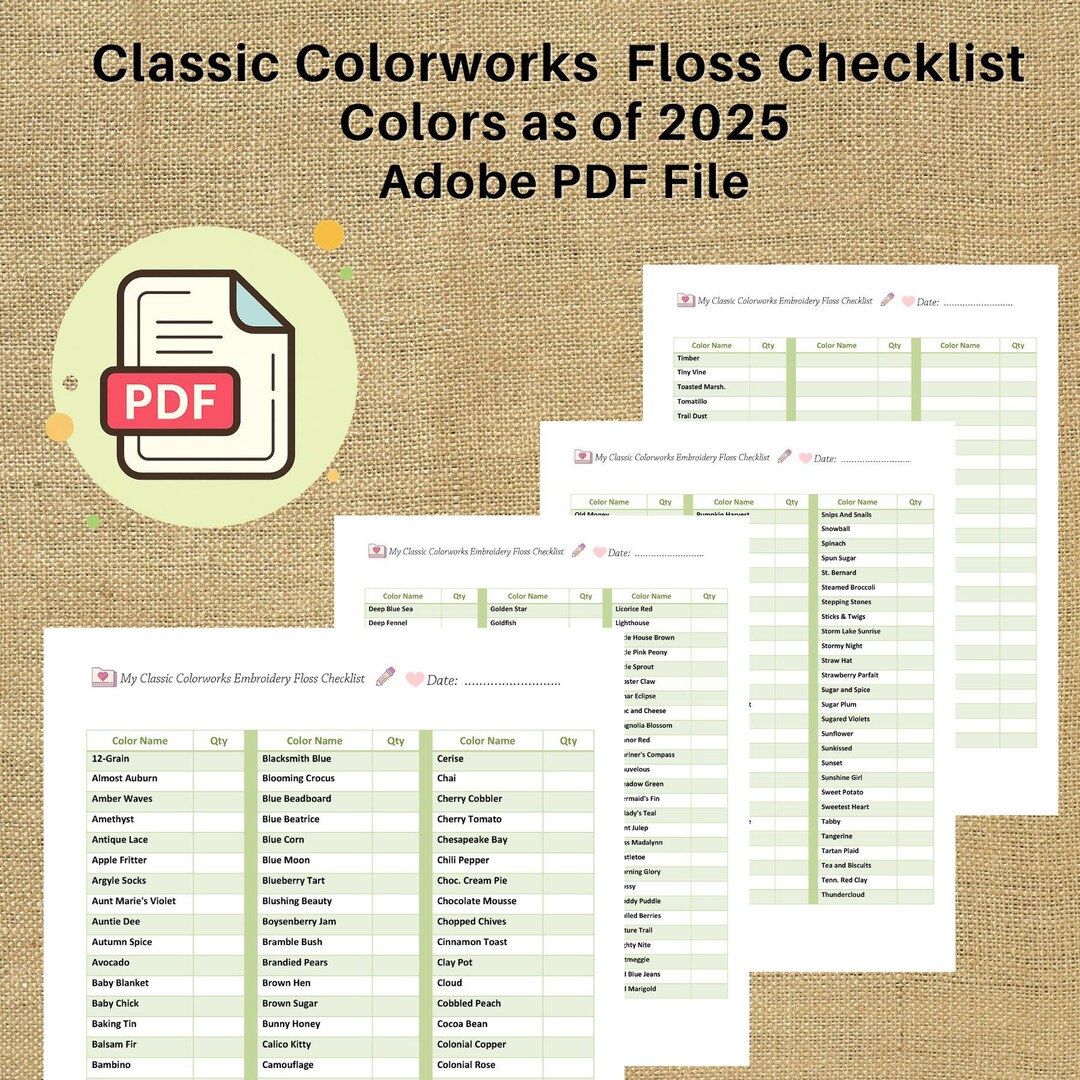 Classic Colorworks Floss Checklist 2025 | Druckbare Stickgarn Organizer ...
