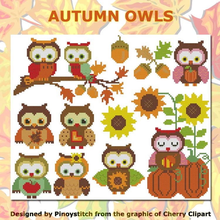 Autumn Owls Mini Collection Cross Stitch PDF Chart | Etsy