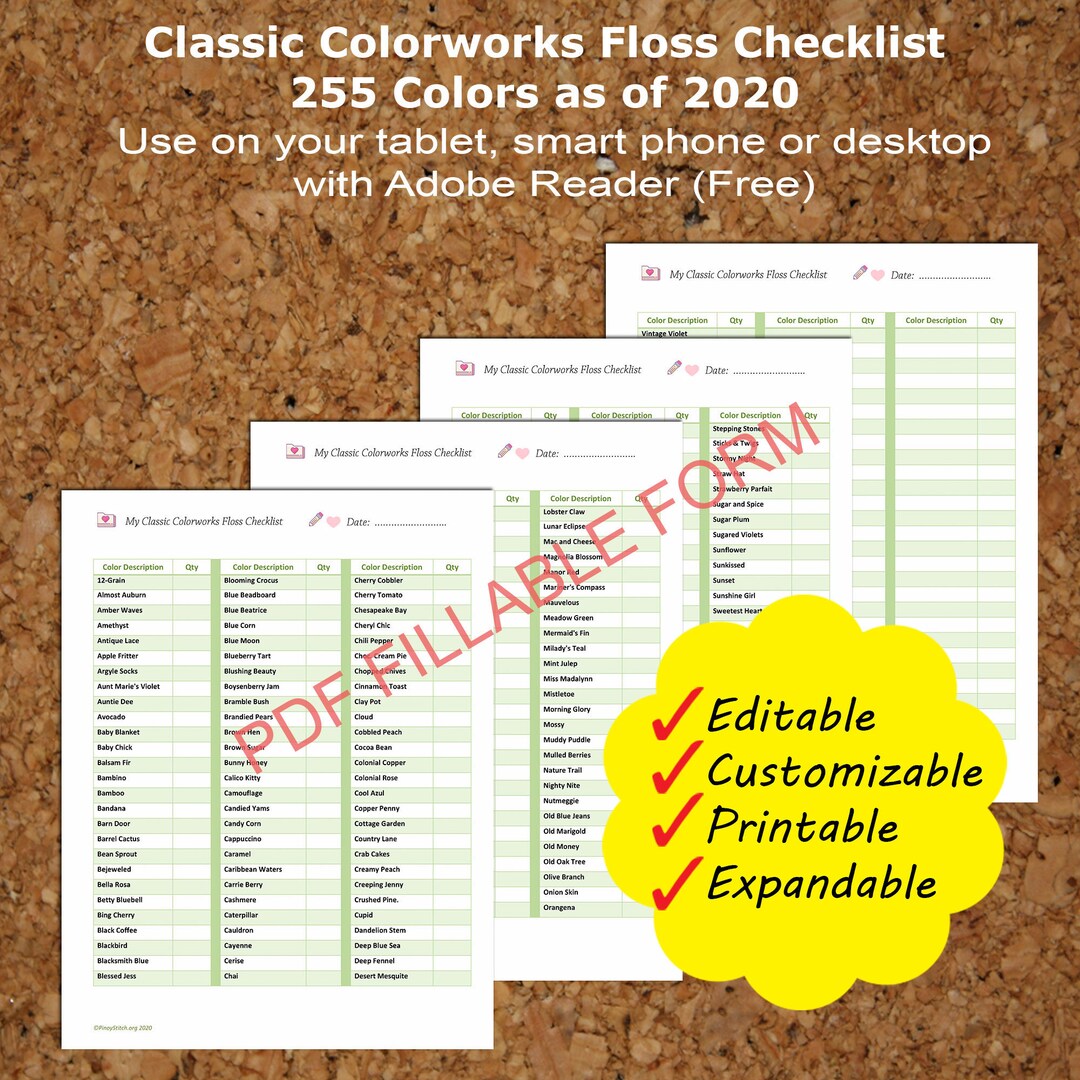 Editable Classic Colorworks Embroidery Floss Checklist 255 - Etsy