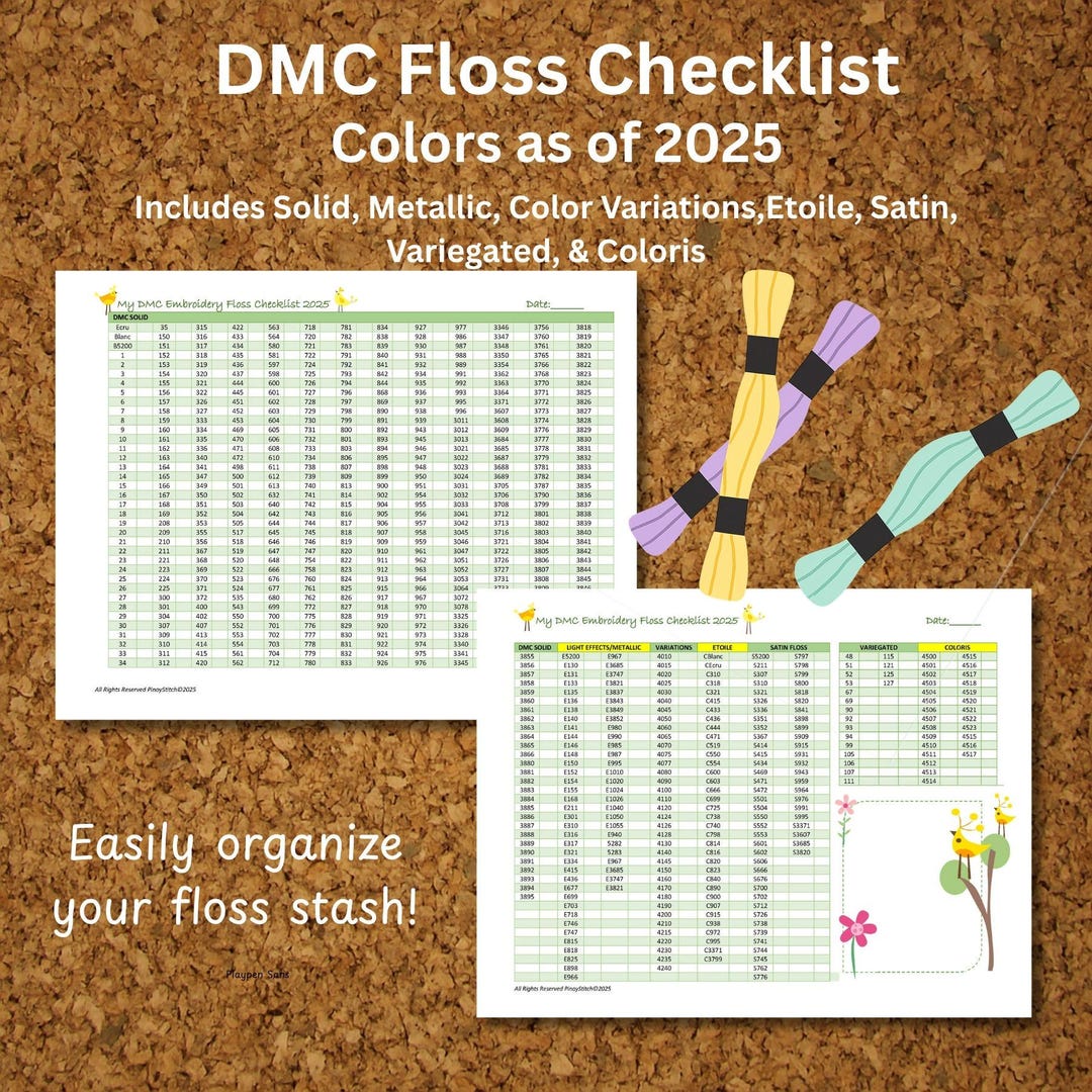 DMC Floss Checklist PDF 2025 | Embroidery Thread Inventory Form | Solid ...