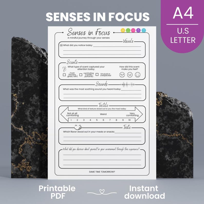 Senses in Focus: Printable PDF Mindfulness Reflection Template for ...