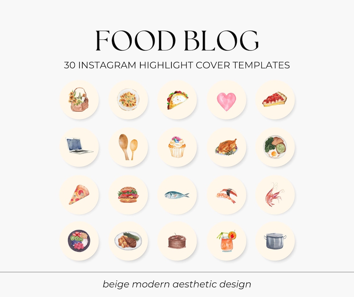 Food Highlight Covers, Watercolor Highlight Covers for Food Blog, IG ...
